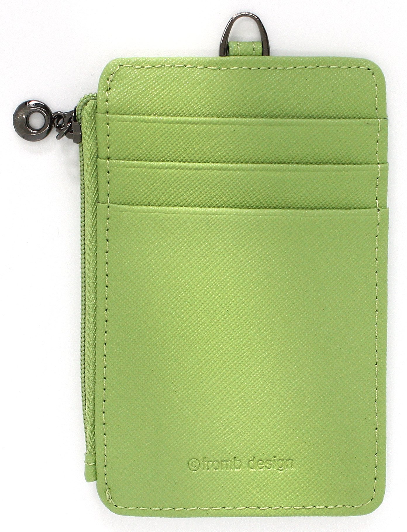 ID Credit Credit Card Holder Wallet Necklace Landyard Zipper Badge Case Genuine Leather Cute Women (Green)