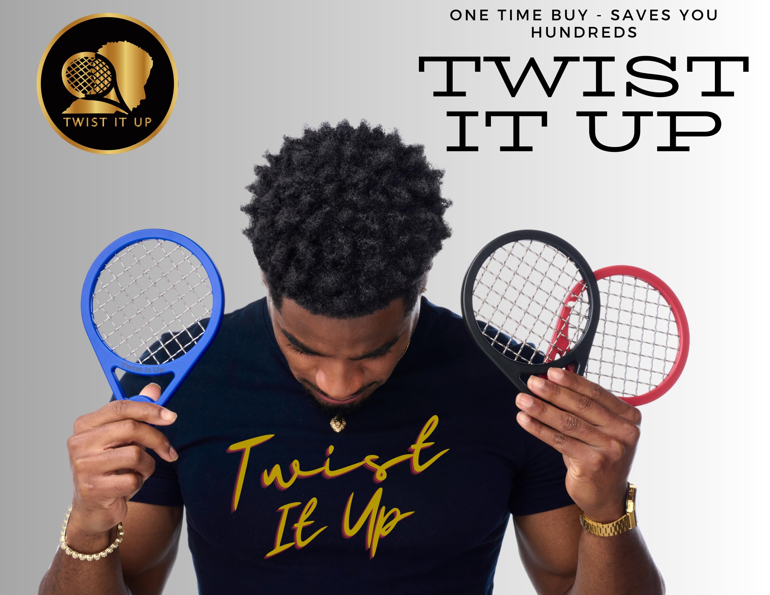 Twist Up Comb (Bond Black) - Alternative for Hair Sponges, Creates Curls and Twists for Black Men, Tennis Racket Design