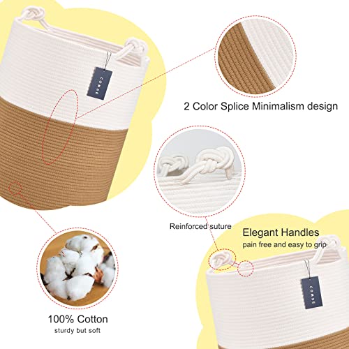 COMSE Extra Large Blanket Basket, Storage Basket, Large Laundry Baskets, 15.7βx 21.7β, Cotton Rope Basket, Blanket Storage for Living Room, Toy Basket, Woven Basket, Clothes Baskets,White/Camel