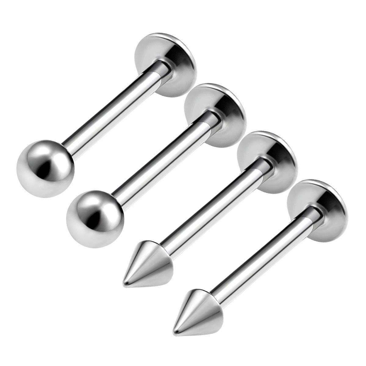 BanaVega 4PCS Stainless Steel Black Lip Ring Studs 14g 1/2 12mm 3mm Ball Spike Monroe Earrings Vertical Labret Piercing Jewelry 8028