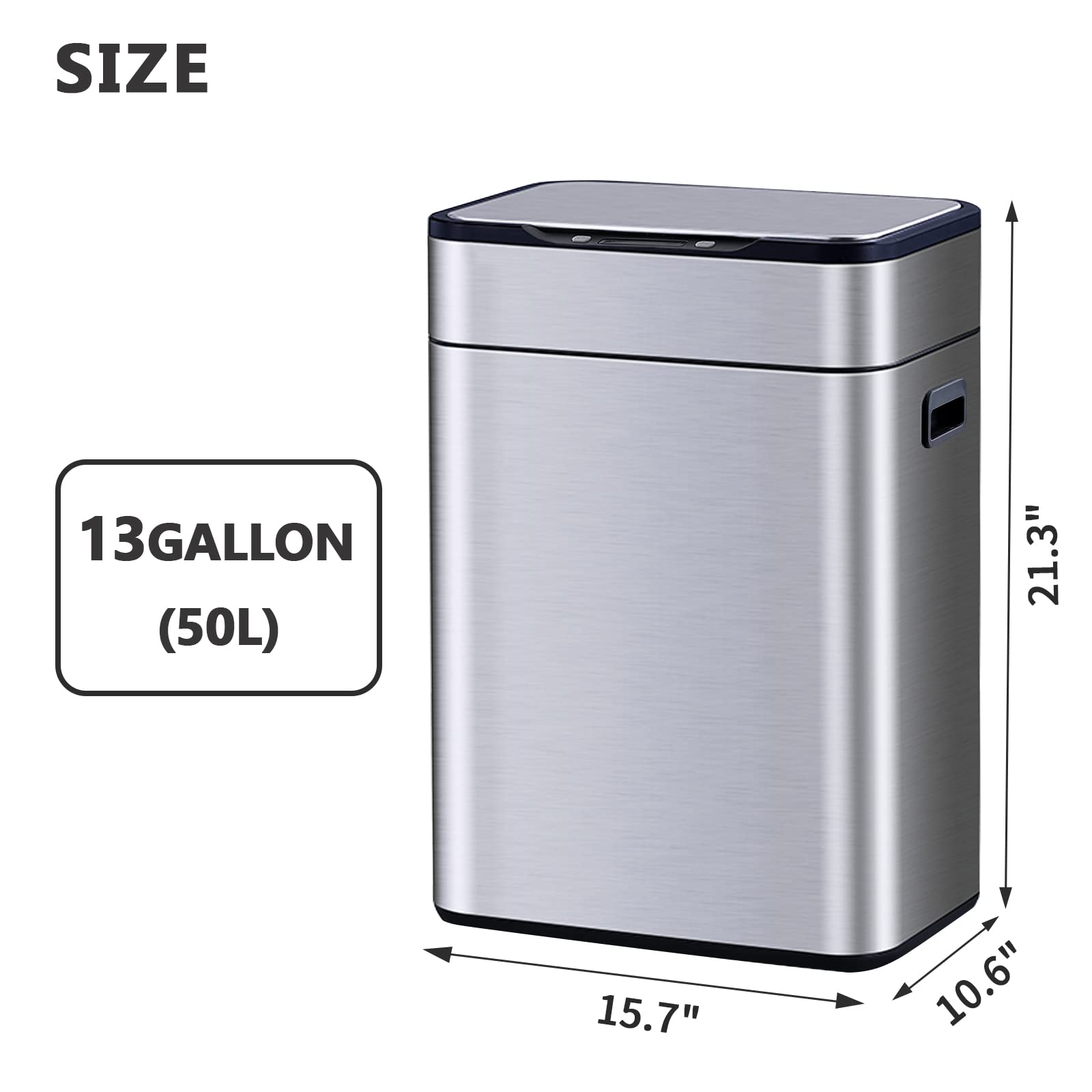 ELPHECO 13 Gallon Kitchen Trash Can, 50 Litre Stainless Steel Motion Sensor Trash Can, Automatic Trash Can for Kithchen, Living Room, Office, 6 AA Batteries (Excluded)