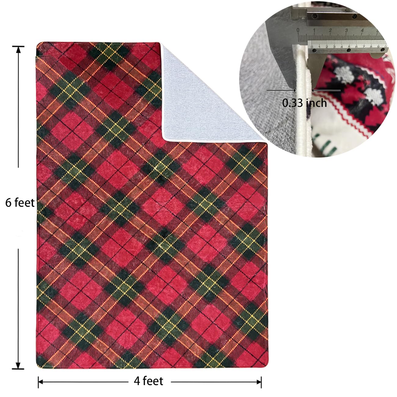 Christmas Area Rug 4X6 Machine Washable Non Slip Area Rugs Carpets for Bed Room, Living Room, Dining Room, Red Square Print