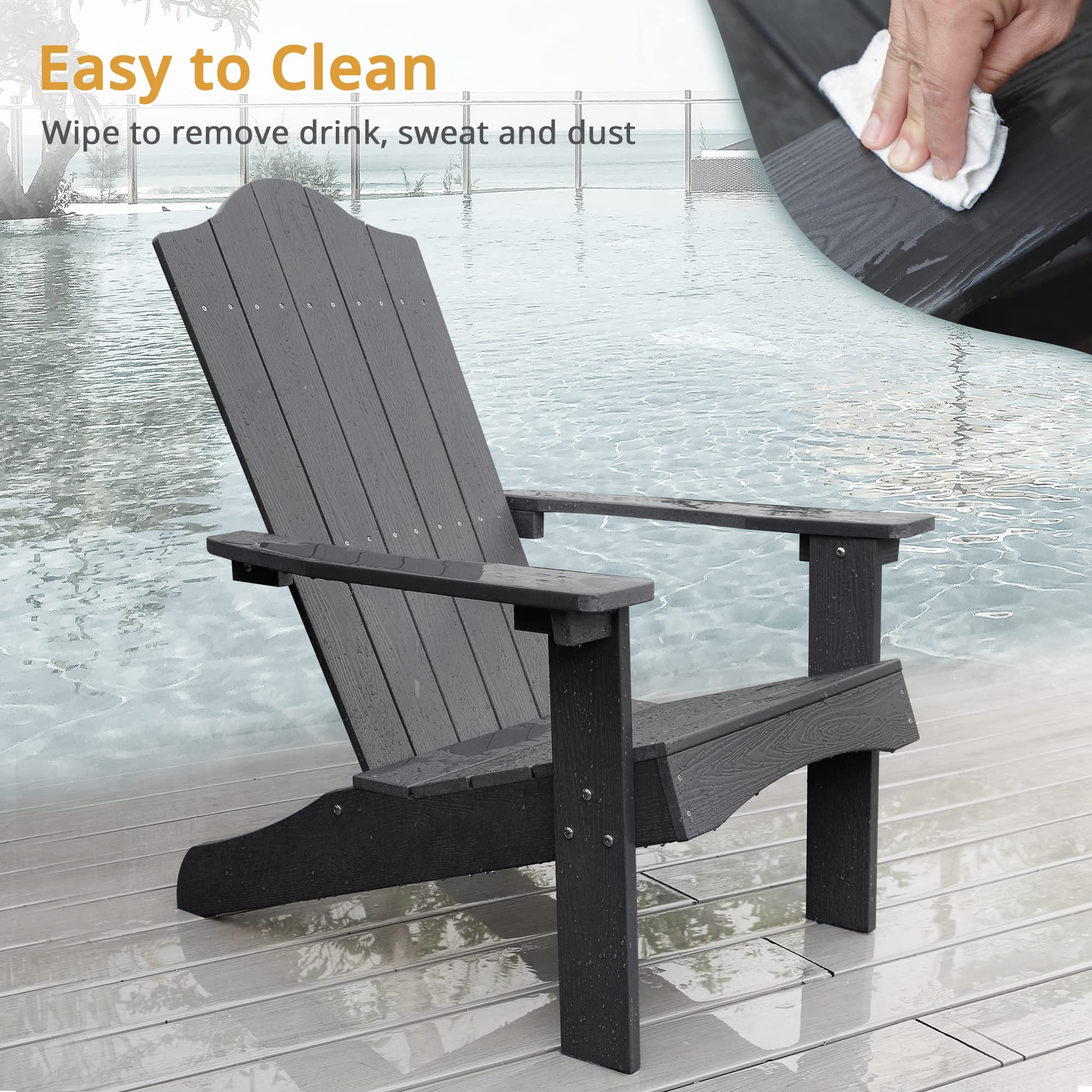 LUE BONA Adirondack Chairs Set of 4, Black Poly Adirondack Chair, Modern Plastic Adirondack Fire Pit Chairs Weather Resistant for Patio, Porch, Deck, Pool, Garden, Backyard