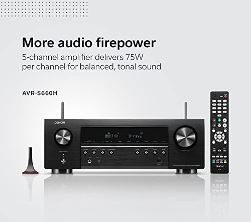 Denon AVR-S660H 5.2 Ch AVR (2021 Model), Advanced 8K Upscaling, 3D Audio - Dolby TrueHD, DTS:HD Master, Amazon Alexa (Renewed)