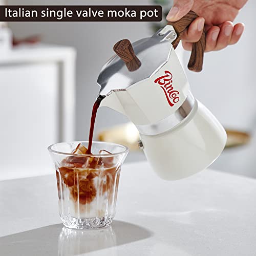 Bincoo 300ML Moka Pot Espresso Maker,Aluminum Moka Pot 6 Espresso Cups,Stovetop Italian Coffee Maker for Mocha Cappuccinos,Lattes(Off-white)