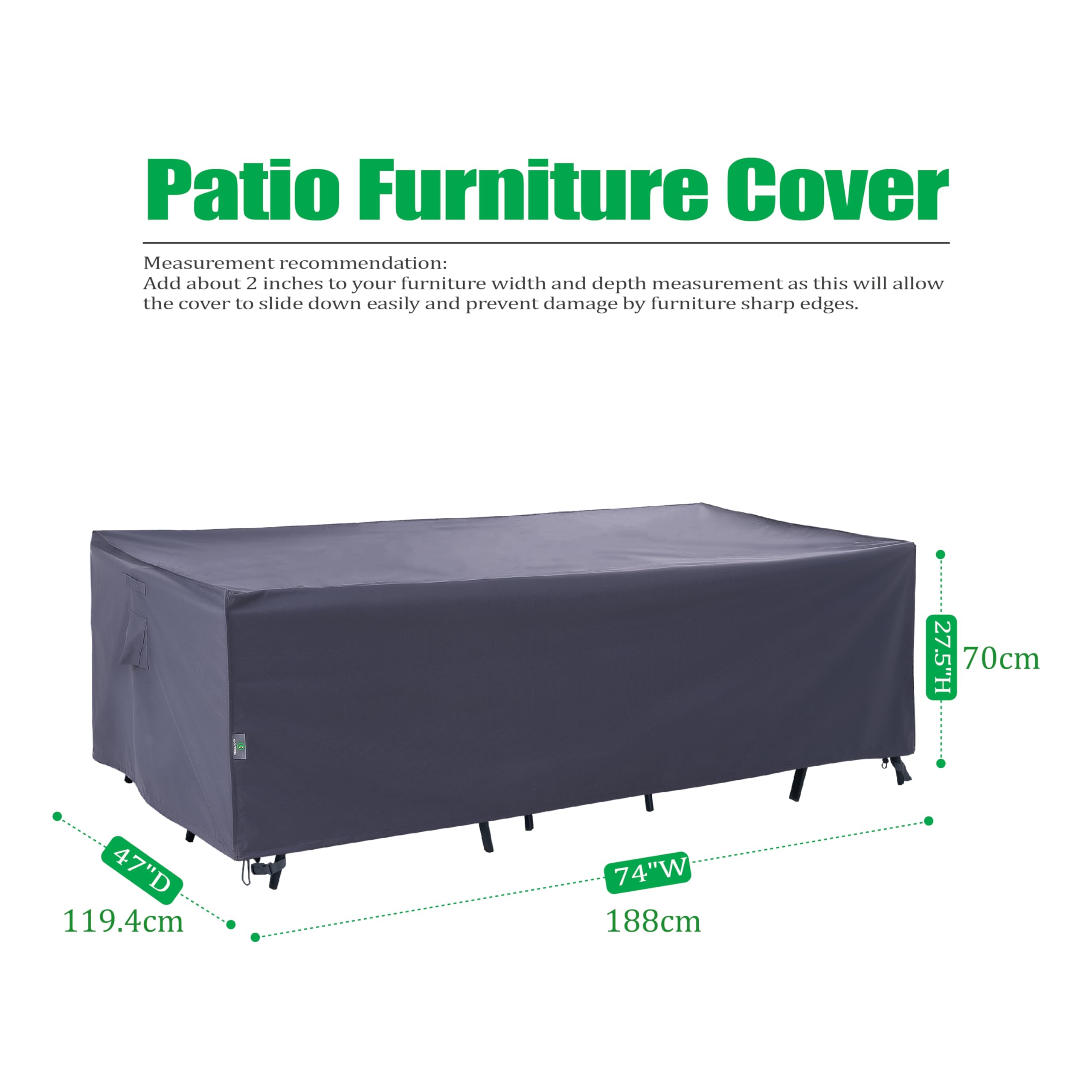 F&J Outdoors Patio Table Covers for Outdoor Furniture, UV Resistant Waterproof Snow Protection for Rectangular/Oval Dining Tables, 74 x 47 x 27.5 inches, Grey