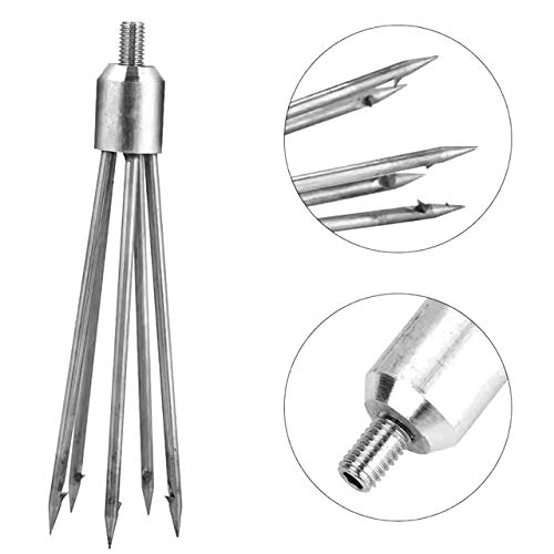 Beiersa 5 feet Long Stainless Steel Telescopic Rod 5-Prong Harpoon, Replaceable Harpoon, Replacement Diameter 8MM, Telescopic Rod can be Adjusted in 5 Sizes (5 Fork with Telescopic Handle)