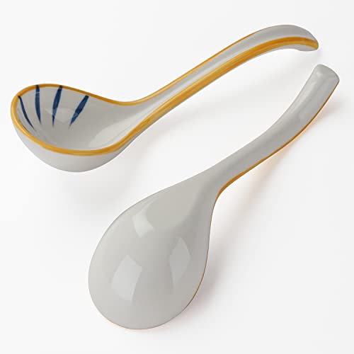 Ceramic Soup Spoons Set of 4 Porcelain Japanese Soup Spoon Long Handle Asian Soup Spoon Sets for Pho Ramen Noodles Wonton Dumpling Rice (Model 1#)