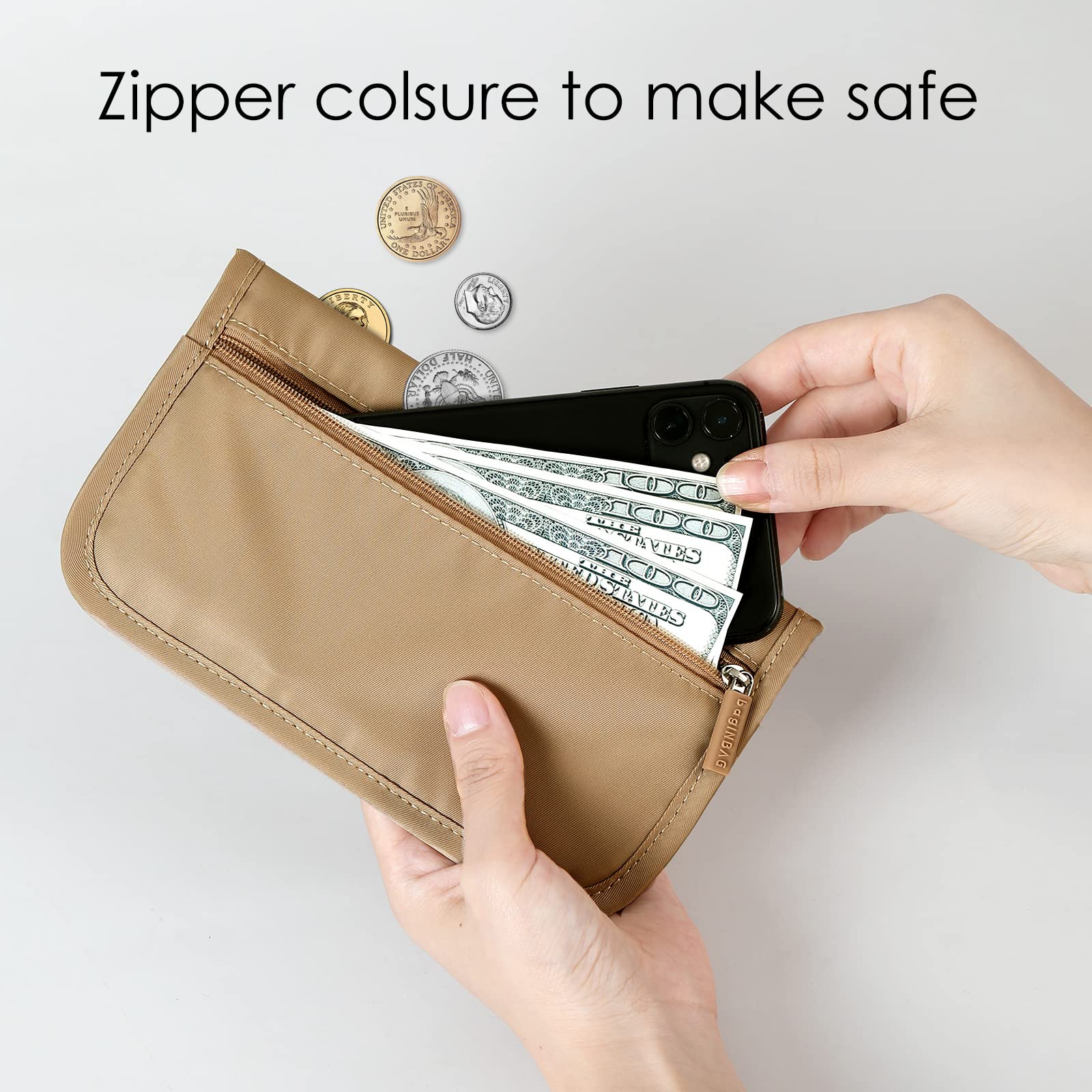 bagINBAG QIANPA Card Holder Wallet for Men & Women，Slim Wallet with Zipper Pocket，Minimalist Wallet RFID with Nylon Fabric