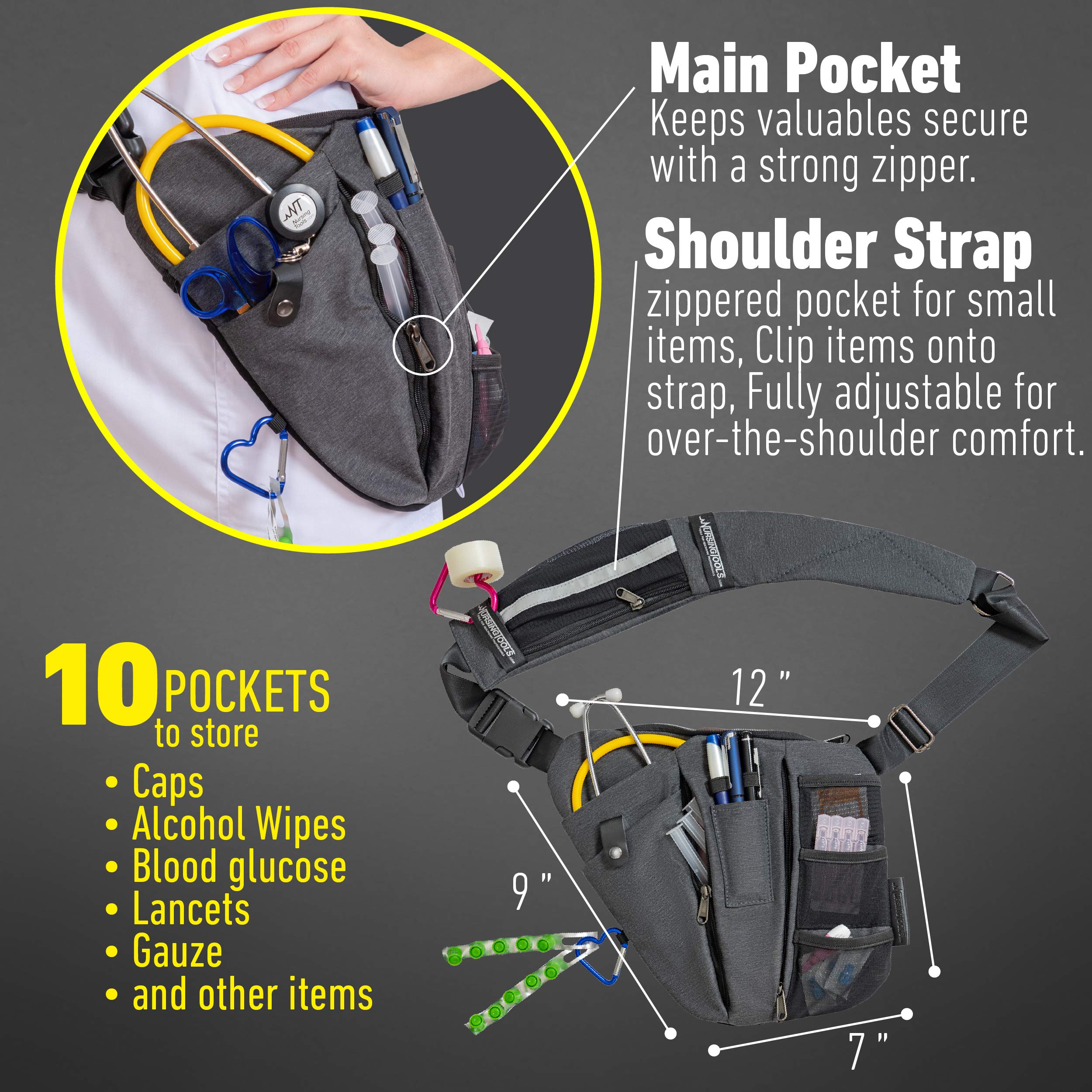 Crossbody Fanny Pack with Holder for Stethoscope, Tape, & Bandage Scissors - Storage for Emergency Supplies - Organizer Bag for Nurses, Student & Medical Professionals