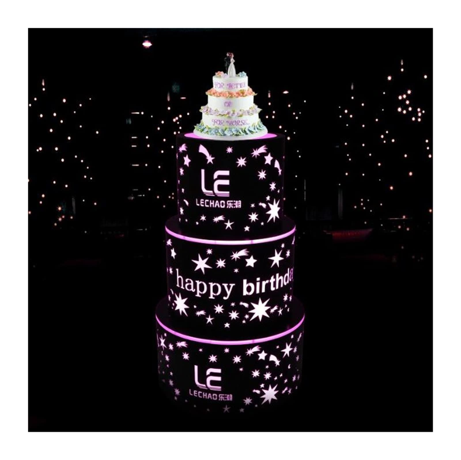 Birthday Cake Three-Tier Champagne Sparklers Bottle Wine Rack Atmosphere Props,Glow Custom Logo Rechargeable Color Flashing,Nightclub Disco Party (Color : RGB, Size : 105 * 60cm)