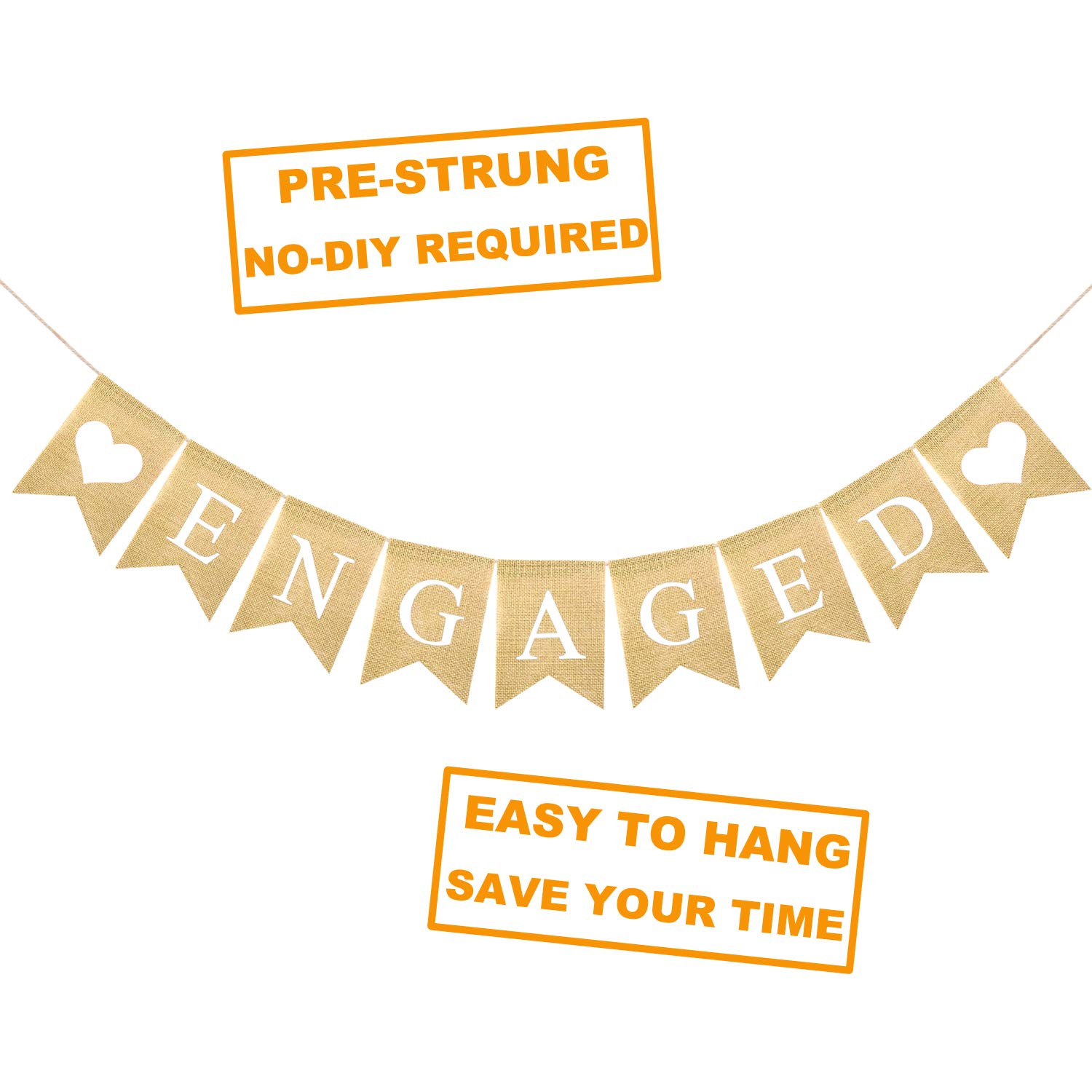 FAKTEEN Engaged Banner Burlap Bunting Garland with Love Hearts for Bridal Shower Bunting Rustic Wedding Engagement Party Decorations