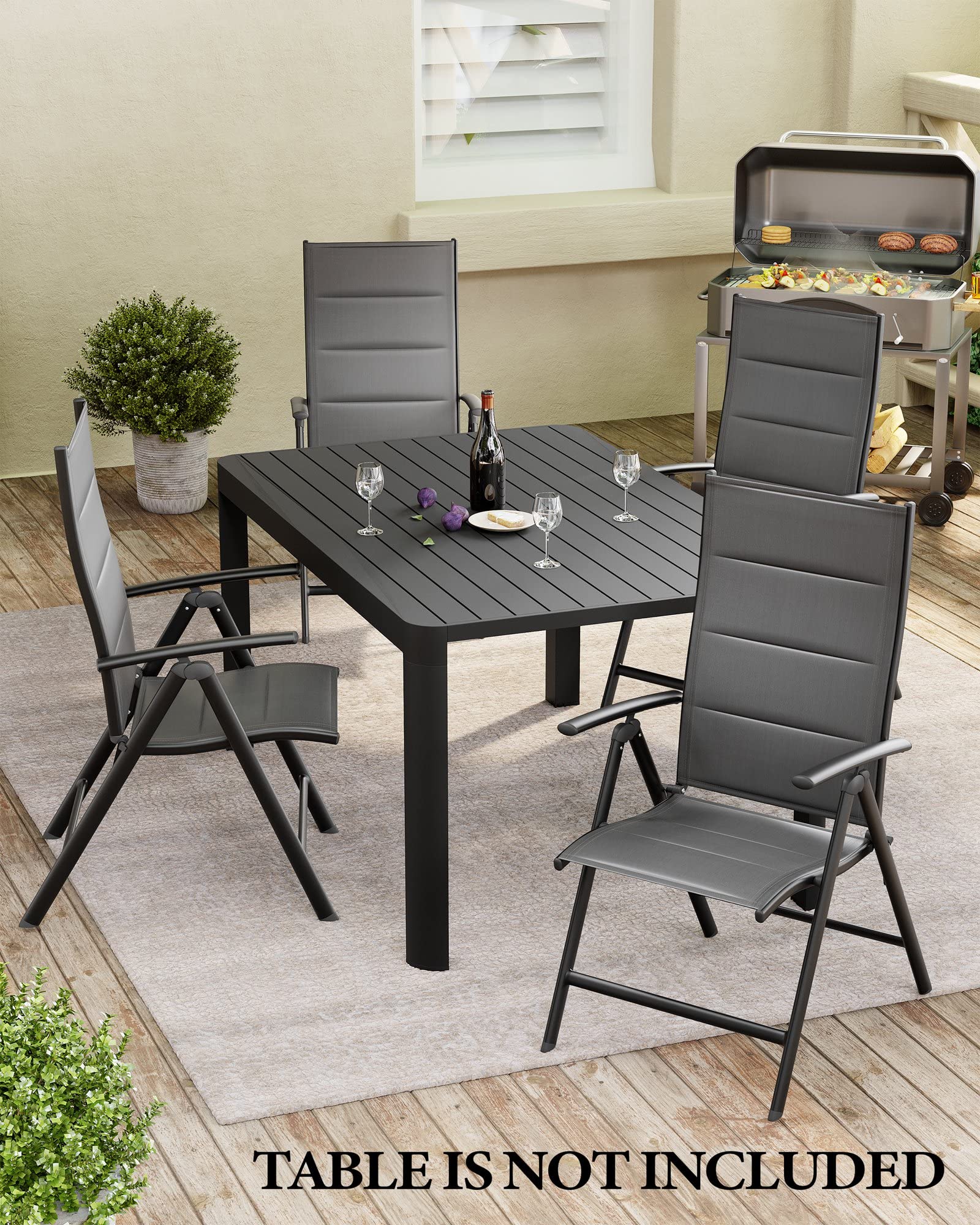 Crestlive Products Folding Patio Chairs Set of 4, Aluminium Outdoor Folding Chairs with Soft Cotton-Padded Seat,Adjustable High Backrest for Camping, Garden, Backyard