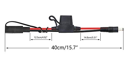 CERRXIAN 40cm 14AWG DC 5.5mm x 2.1mm to SAE 2 Pin Quick Disconnect Wire Harness Extension Cable with 10A Fuse for Portable Powers, Motorcycle Solar Panel Charger