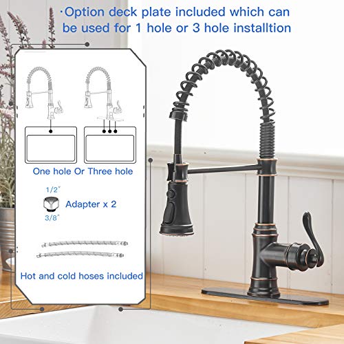 BWE Oil Rubbed Bronze Deck Mount Kitchen Faucet with Spray, Sweep, and Stream Modes