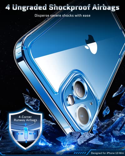Humixx [5-in-1 Shockproof Designed for iPhone 13 Mini Case with 2 Pack Tempered Screen Protector+2 Pack Camera Lens Protector, Crystal Clear & Non-Yellowing Slim Case for iPhone 13 Mini 5.4