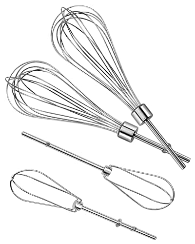 Fetechmate KHM2B W10490648 Hand Mixer Turbo Beaters (2 Pack) & KHMPW Stainless Steel Pro Whisk(2 Pack)-Replace AP5644233, PS4082859, KHM2B, KHM512BM