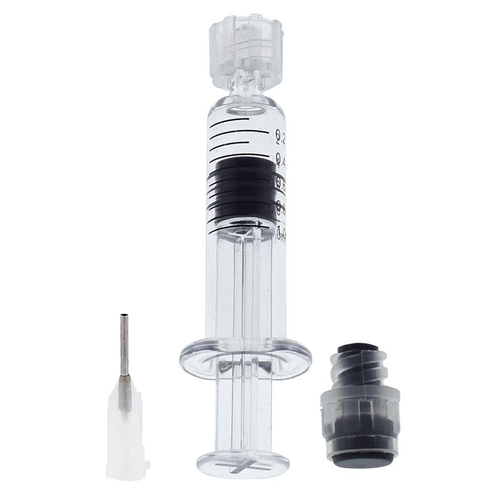 Fhis Dispensing Measurement Mark Tip for CBD Oils, EJuices, Liquids, Chemical (Gray Piston)1ml Luer Lock Syringe with Needle ReusablePack of 100 (19G)
