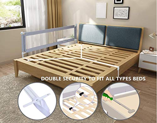 SeseYii Baby Bed Rail with Safety Y-Strap Extra Long Twin Full Queen King Size Infants Toddlers Guardrail with Reinforce Anchor (Grey, 78 inch)