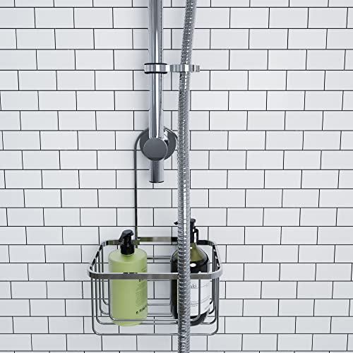 Croydex QM260441 Shower Riser Rail Hook Over Caddy, Silver by