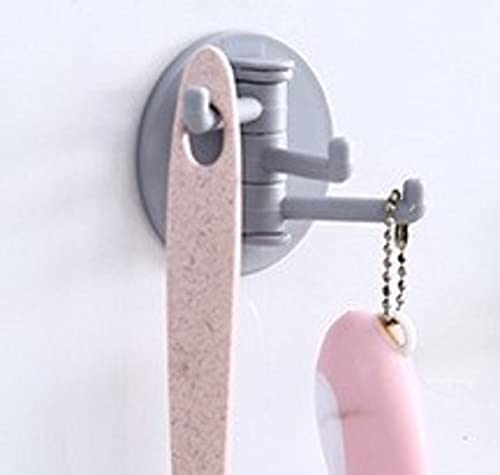 Fineget Sticky Door Hooks for Hanging Kitchen Bathroom Hooks 3 Rotatable Arms Round Hooks Blue 2 Pairs