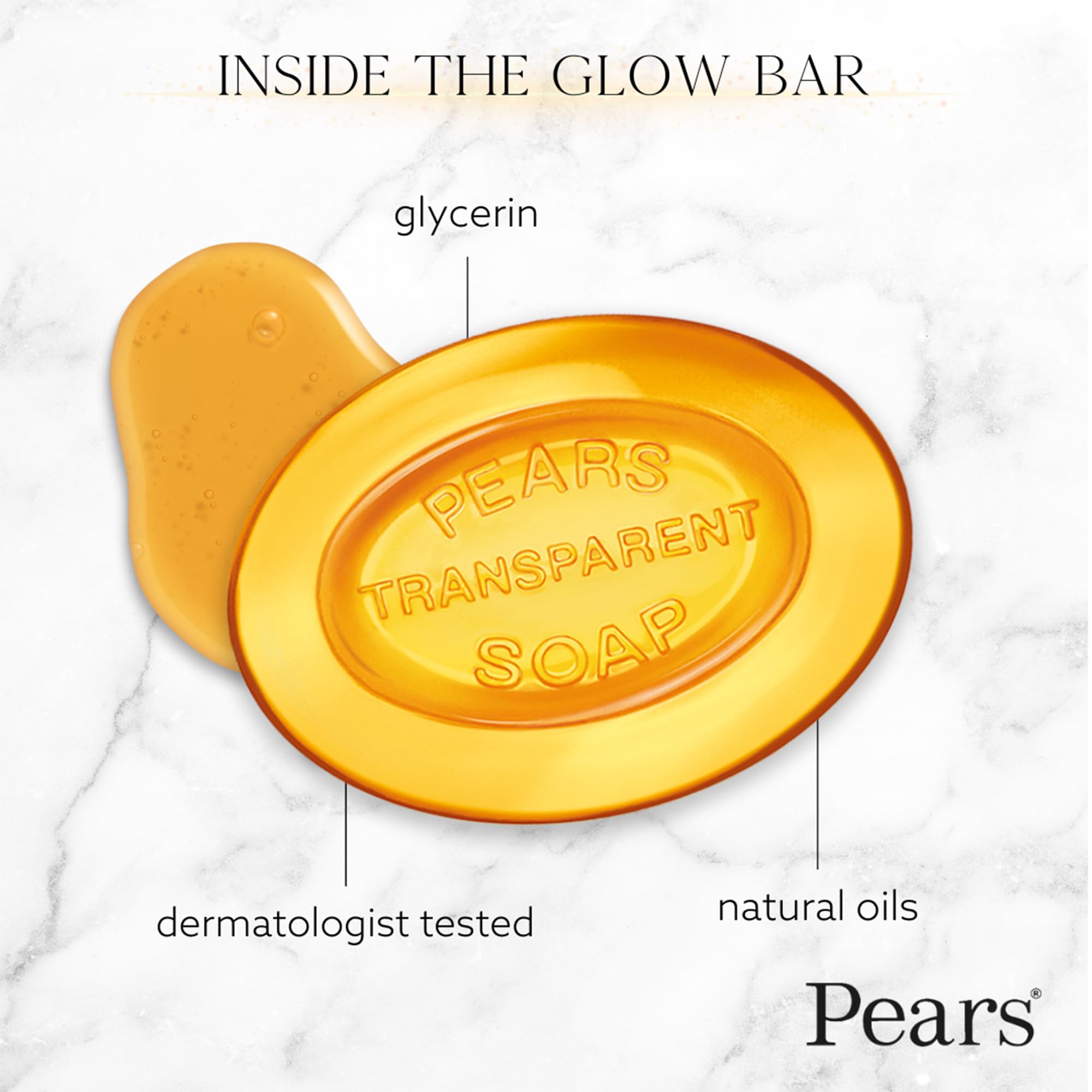 Pears Soap, Face & Body Soap, Amber β Pure & Gentle Transparent Bar Soap, Moisturizing Glycerin Soap with Natural Oils for Pampered, Glowing Skin, 4.4 Oz (Pack of 24)
