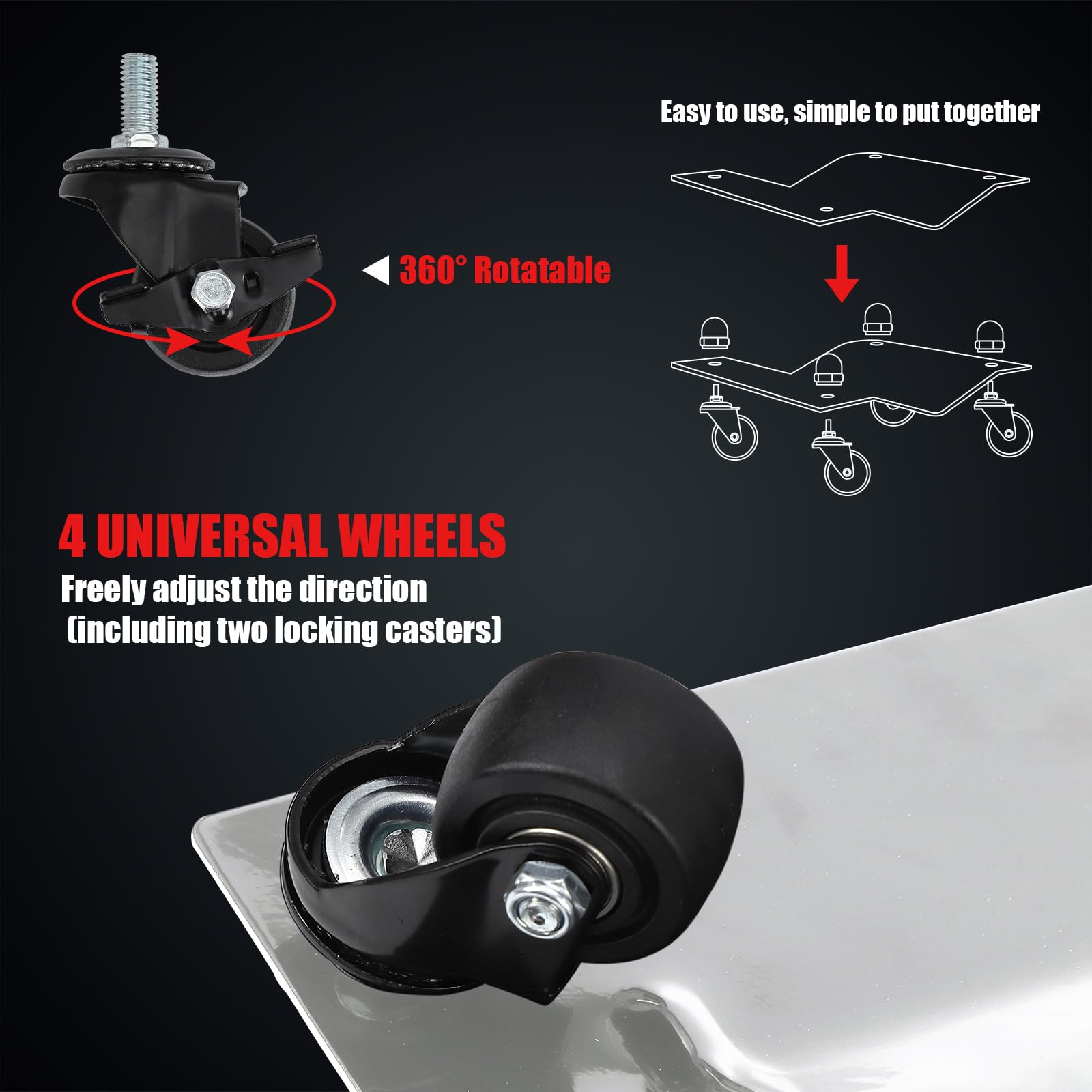 Wheel Dolly Set of 4 Pack, 6000 lbs Steel Heavy Duty Wheel Dolly Car Stake with Brakes, 4 Tire Car Dolly, Silver