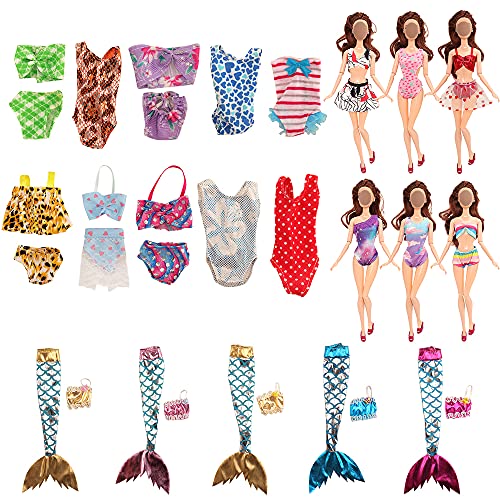 ENOCHT 25 Pcs Doll Clothes and Accessories Contain 4 Different Handmade Swimsuit, 1 Handmade Bathrobe, 1 Bathtowel, 16 Accessories, 1 Swimming Ring Float and 2 Mermaid Dress for 11.5 inch Doll