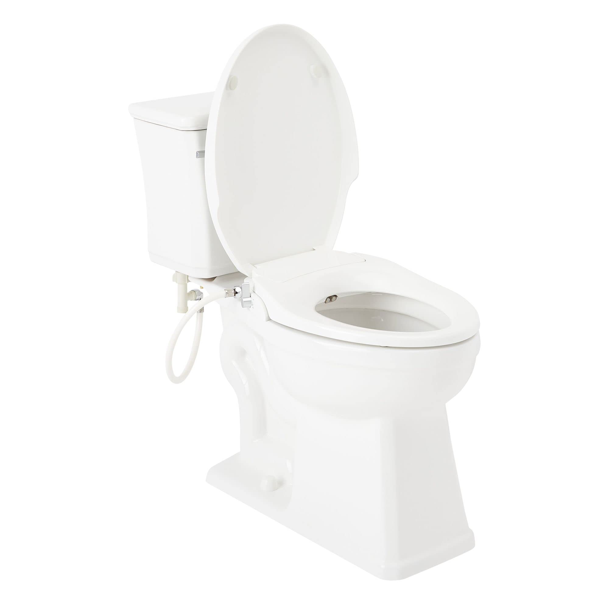 Signature Hardware 482473 Benbrook 1.28 GPF Two Piece Elongated Toilet - ADA Compliant, Bidet Seat Included - White/Chrome Lever