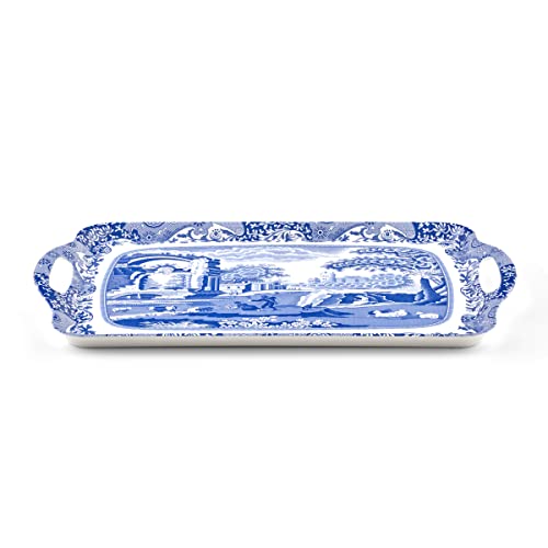 Pimpernel Spode Blue Italian Collection Large Handled Tray | Serving Tray for Lunch, Coffee, or Breakfast | Made of Melamine for Indoor and Outdoor use | Measures 18.9" x 11.6" | Dishwasher Safe