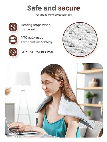Heating Pad for Back & Cramps Relief,Electric Heat Pad Fast Heat,6 Level Heat Setting,3 Level Timming,Auto Shut Off,Machine Washable,Suitable for Back,Neck,Abdomen Pain Relief(Light Grey, 12'' × 24'')