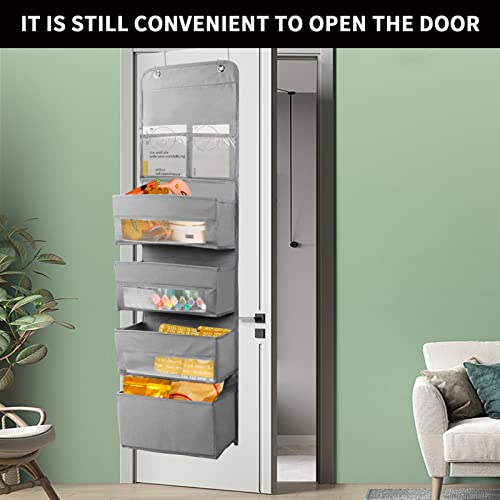 FGSAEOR 5-Shelf Over The Door Hanging Organizer, Closet Organizers and Wall Mount Storage with Clear PVC Window Pocket & 2 Hooks for Nursery Closet Storage, Pantry, Bedroom, Baby Diapers (1Pack-Grey)
