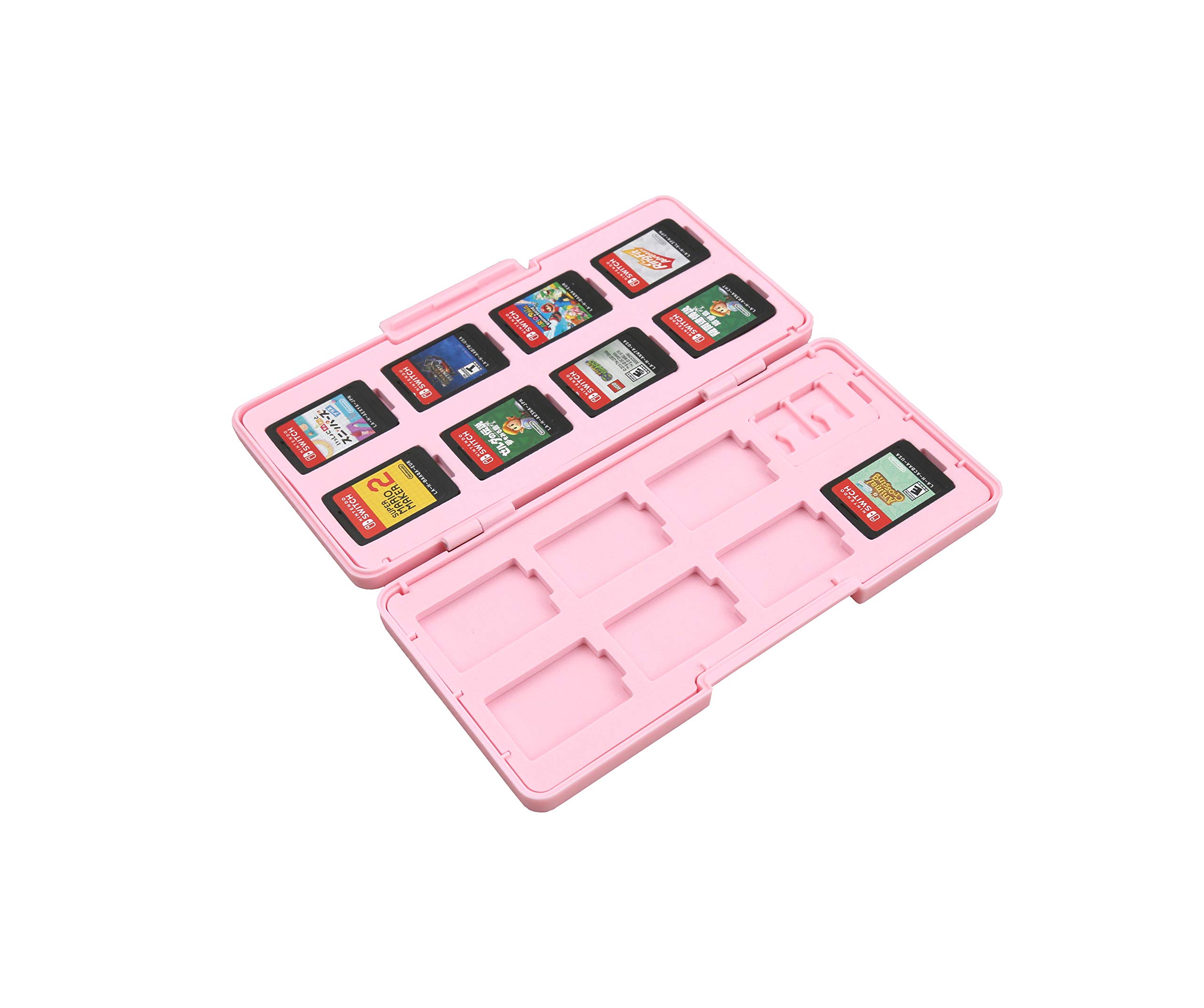 IINE Game Card Case for Nintendo Switch Game Card or Micro SD Cards, with 16 Game Card Slots, 2 Micro SD Card Slots Shockproof Water Resistant Card Holder Carrying Storage Box (Pink)