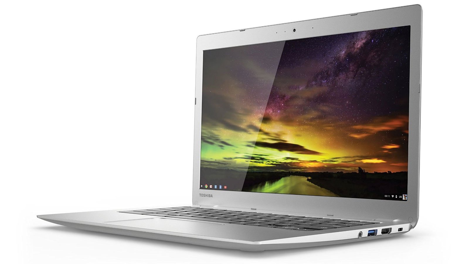 Toshiba CB35-B3340 13.3 Inch Chromebook (Intel Celeron, 4GB, 16GB SSD, Silver) Full HD-Screen