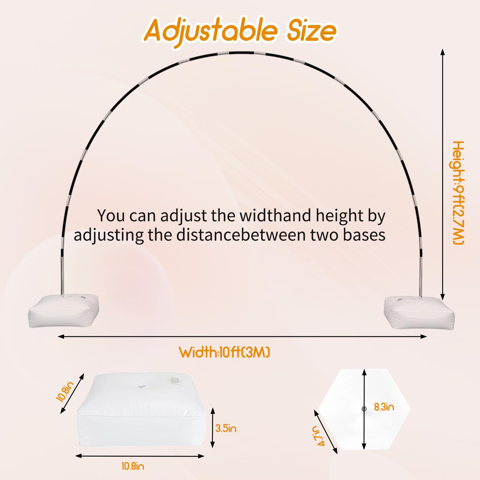 Balloon Arch Kit-10ft Wide & 9ft Tall Balloon Arch Stand with Base for Wedding Baby Shower Birthday Party Supplies Decorations