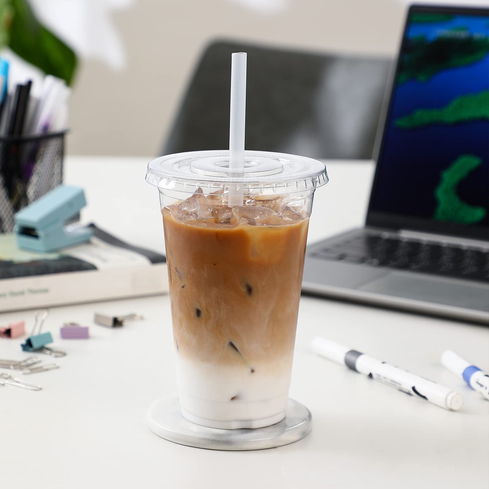 AOZITA 120 Sets - 16 oz Clear Plastic Cups with Lids, Disposable Cups With Straw Slot Lids for Cold Drinks, Milkshake, Smoothie, Iced Coffee and TO-GO Drinkings