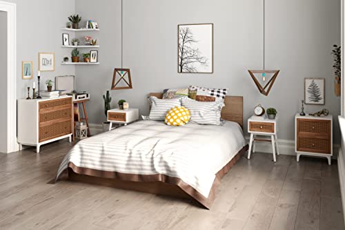 COZAYH Set of 2 Fully-Assembled Modern Farmhouse Clean-Lined Nightstand, End Table with 1 Drawer,Distressed White (X03008-1-2P)
