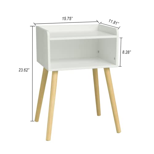 MaxSmeo White Nightstand, Small Bed Side Table for Small Spaces,Mid Century Modern Nightstand End Table with Storage and Solid Wood Legs for Bedroom Living Room(White)