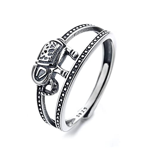 Banemi Matching Promise Ring, Women Engagement Ring Sterling Silver Elephant Pattern Hollow Out Engrave Adjustable Bands for Mother's Day