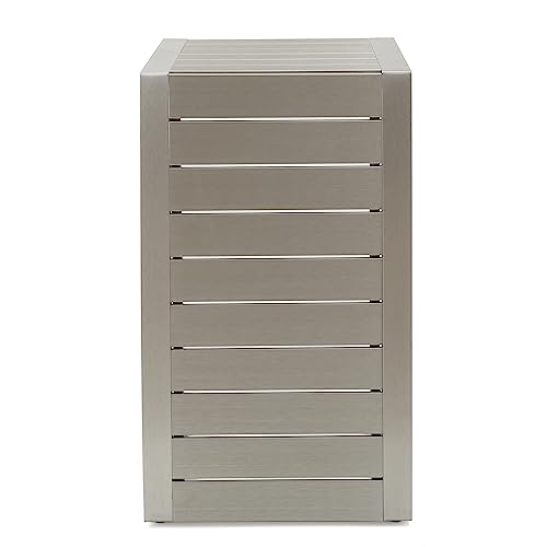 Christopher Knight Home Cape Coral Outdoor Aluminum Club Chairs with Side Table, Khaki / Silver