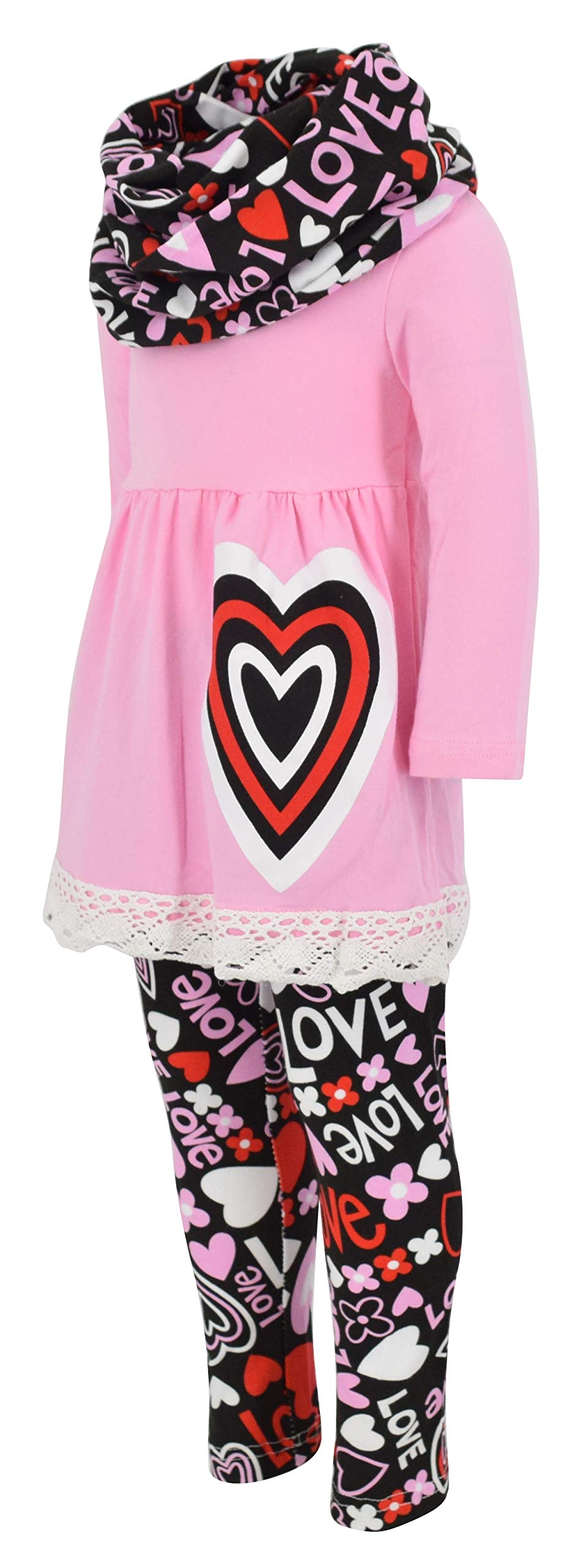 Unique Baby Girls Valentines Day Outfit Layered Heart Toddler Lace Trim Legging Set (7 Years, Pink)