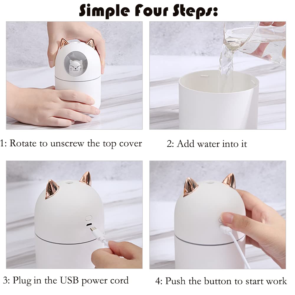 Portable Small Humidifier, 300ml Mini Cool Mist Humidifier with Night Light, USB Personal Humidifier Auto Shut-Off, Ultra-Quiet, 2 Spray Modes, Suitable for Home Office Travel(green)