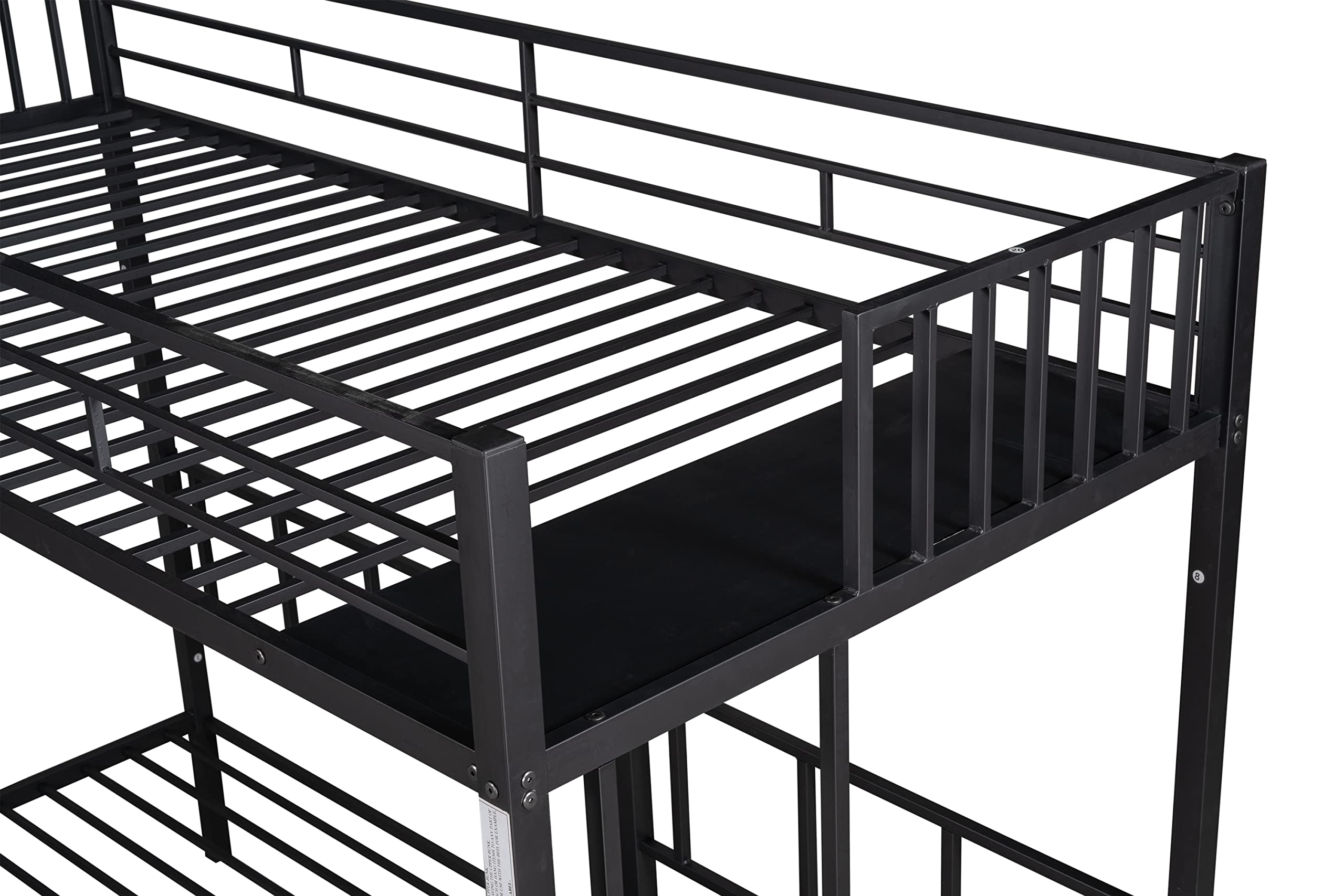 Harper & Bright Designs Twin Over Twin Bunk Beds for 3, Metal Triple Bunk Bed with Guardrails for Kids, Teens, Boys, Girls (Black)