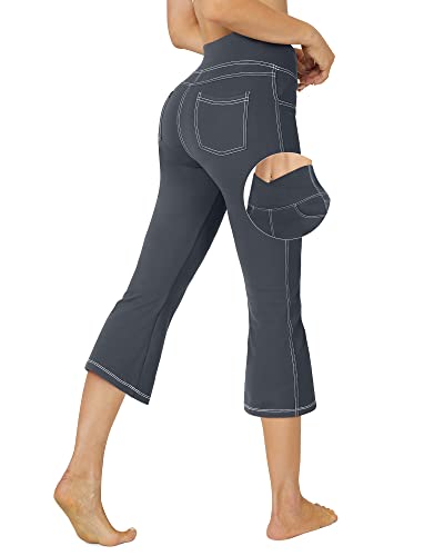 G4Free Flare Capri Pants for Women Cross Waist Bootcut Yoga Crop Pants with 4 Pockets High Waist Bootleg Leggings for Casual Workout (Grey,M)