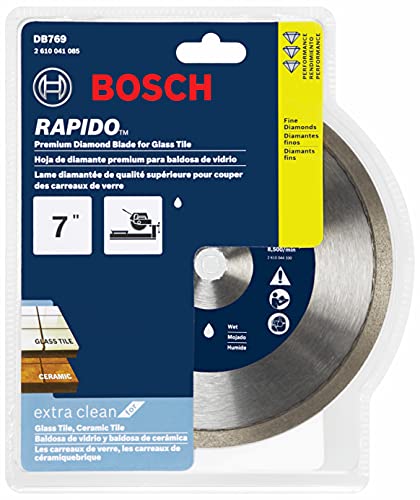 BOSCH DB769 7 In. Rapido Premium Continuous Rim Diamond Blade with 5/8 In. Arbor for Wet Cutting Applications in Glass Tile, Ceramic Tile
