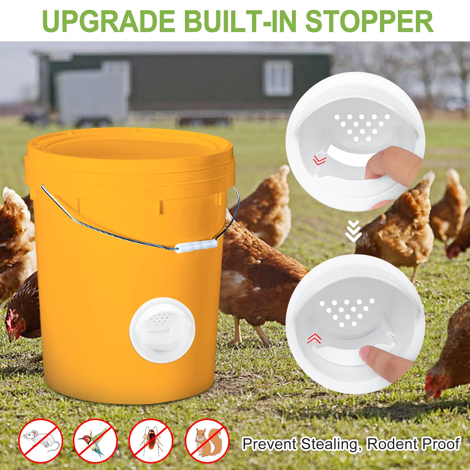 Chicken-Feeder,Chicken-Feeders-no-Waste,Chicken-Feeder-Port, Automatic Poultry Feeder Kit for Buckets, Barrels, Bins. (No Bucket), 6 Ports and a Holesaw Included