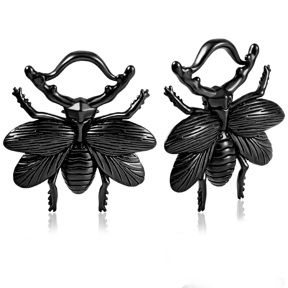 Atomhole 2PCS Bee Ear Weight Hanger for Stretchched Ears Heavy Dangle Gauge for Ears Plugs Tunnels For Women Men (6mm(2G), Black)