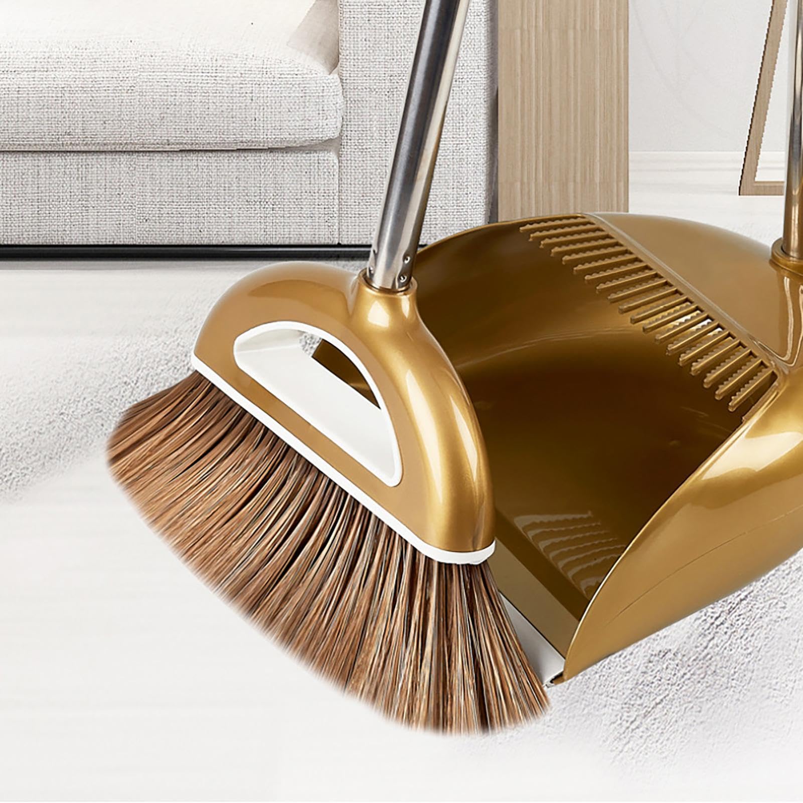 Biniveil Broom and Dustpan Set, Broom and Dustpan Combo Set, Long Handle Broom with Dustpan Combo Set, Stand Up Broom and Dustpan for Home, Heavy Duty Broom for Kitchen Offices