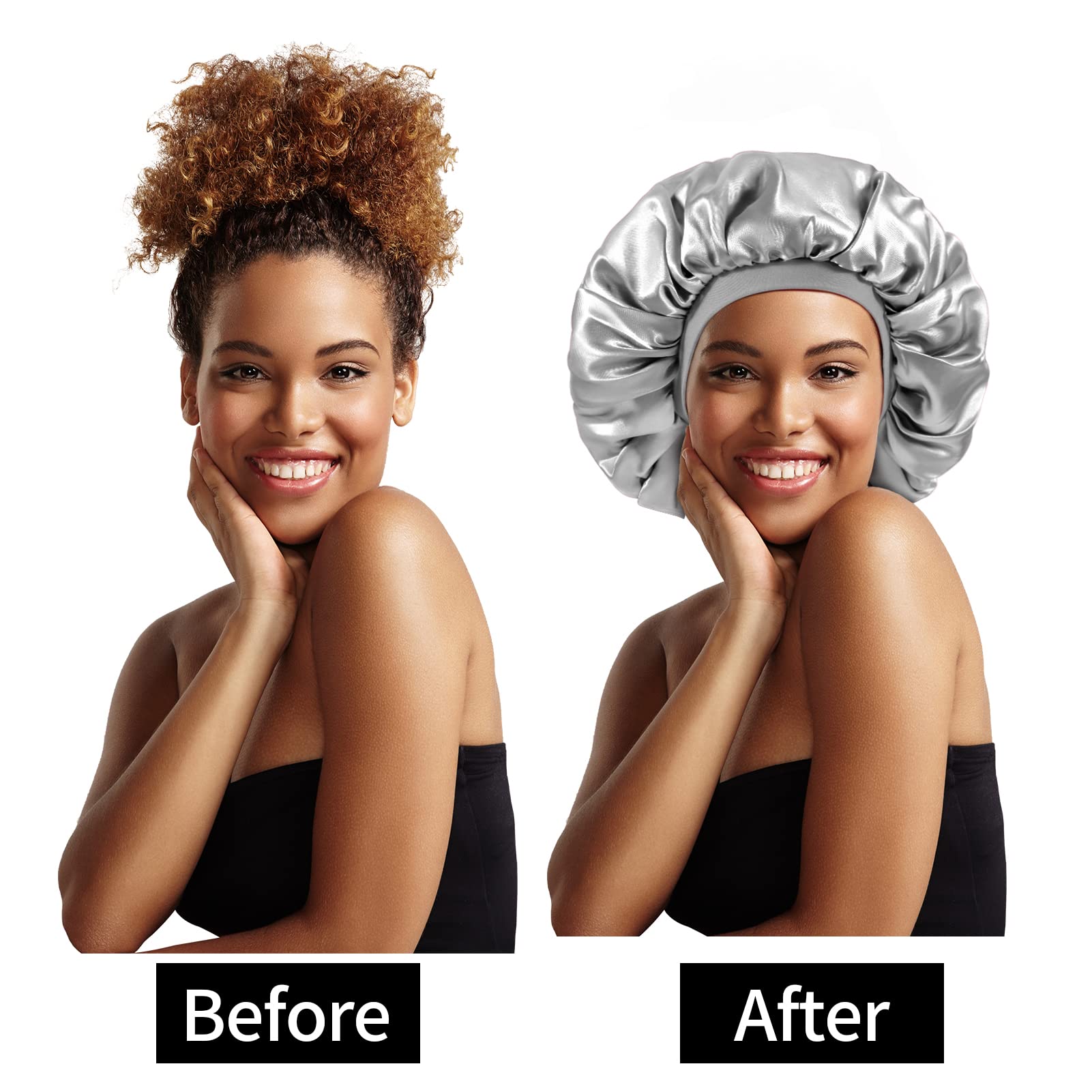 Facynos Large Women Silk Satin-Bonnet - Extra Soft Elastic Band Sleeping Caps for Curly Dreadlock Braid Hair