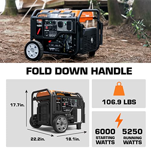 GENMAX Portable Inverter Generator, 6000W open frame Gas Powered High Speed Engine with Electric Start, Ultra Lightweight for Backup Home Use & Job Site,EPA Compliant (GM6000XiE)